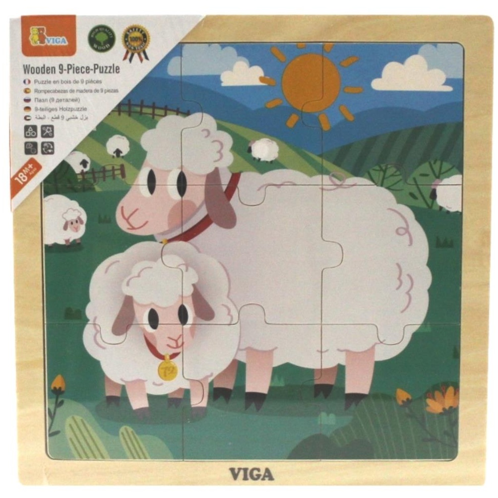 VIGA - WOODEN 9 PIECE PUZZLE SHEEP - Bebemi
