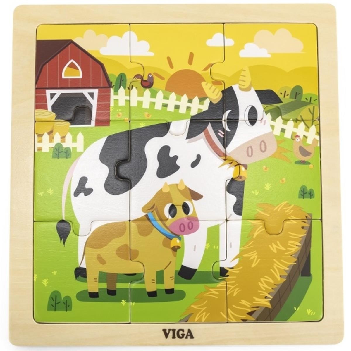 VIGA - WOODEN 9 PIECE PUZZLE COW - Bebemi